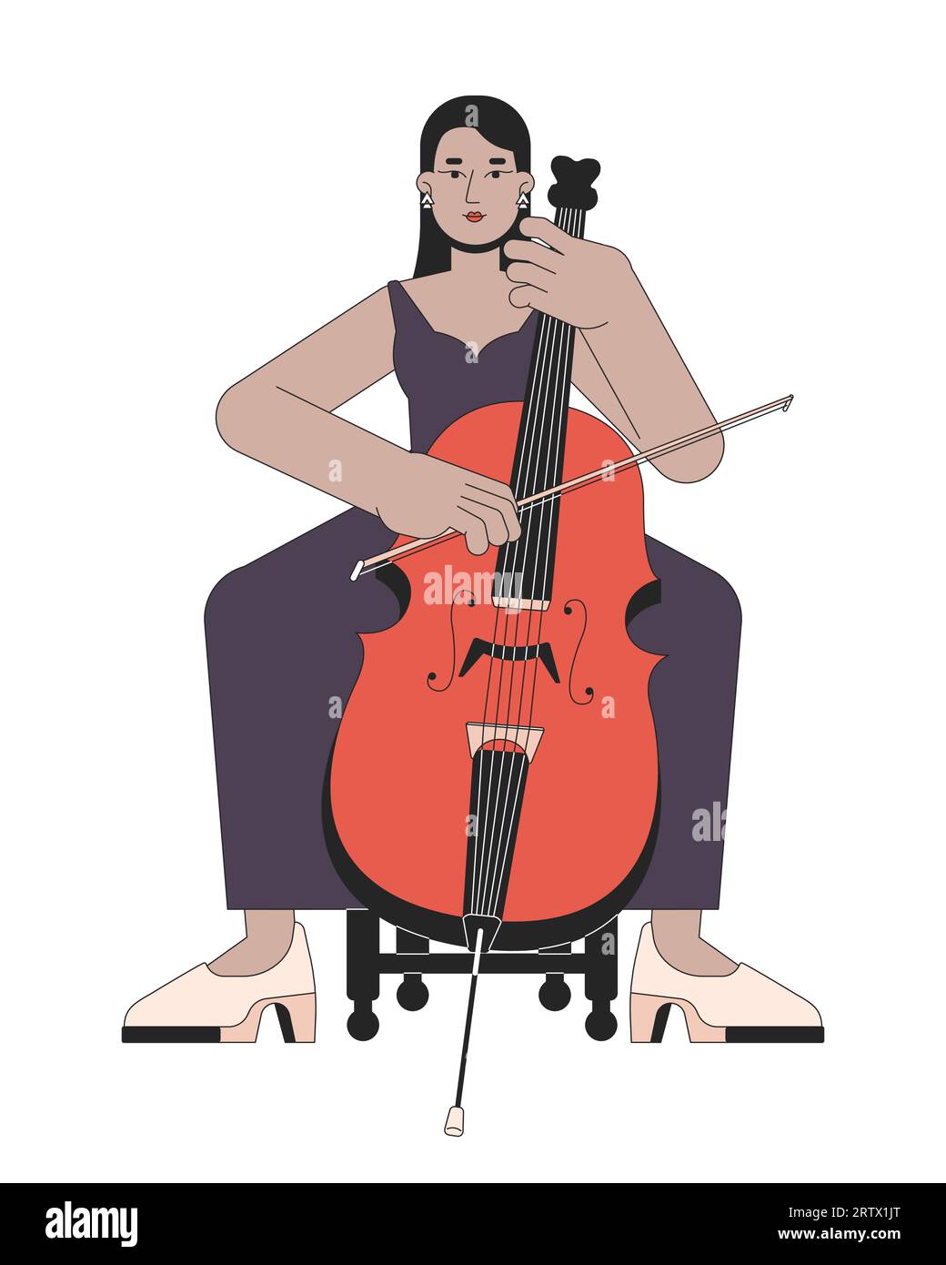 Concert cello girl line cartoon flat illustration Stock Vector Image ...