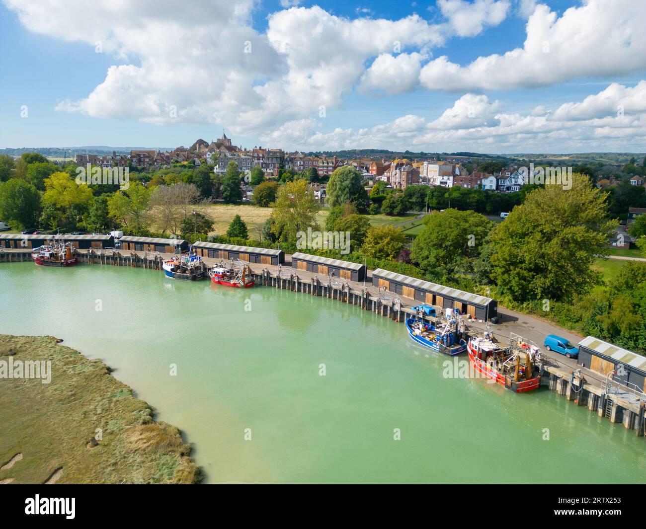 Aerial view of Rye town and the River Rother, East Sussex, UK Stock ...