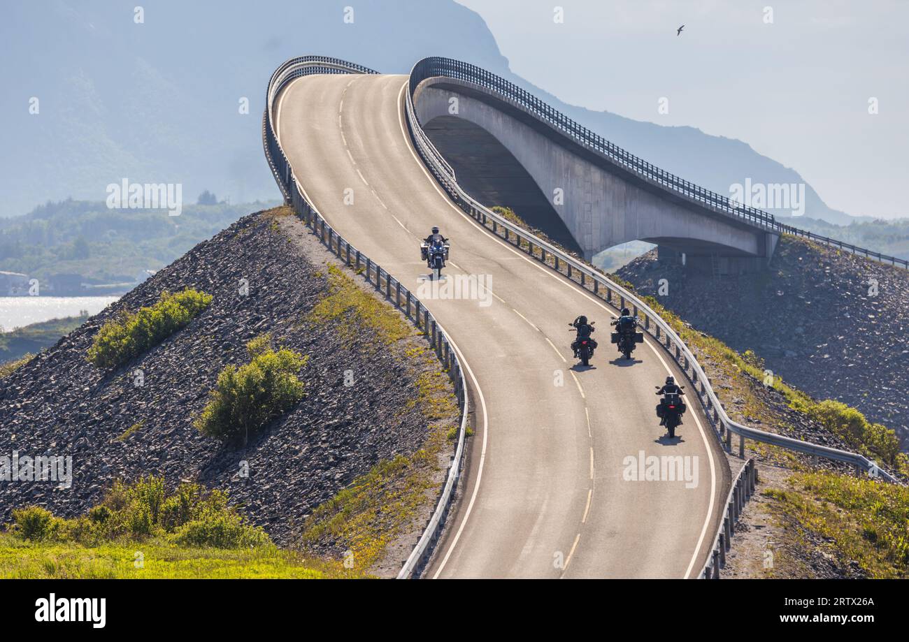 Bikers on motorcycles. Atlantic Ocean Road or the Atlantic Road ...