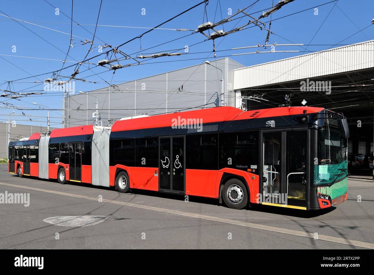 Pilsen, Czech Republic. 15th Sep, 2023. High-capacity trolleybus Skoda ...