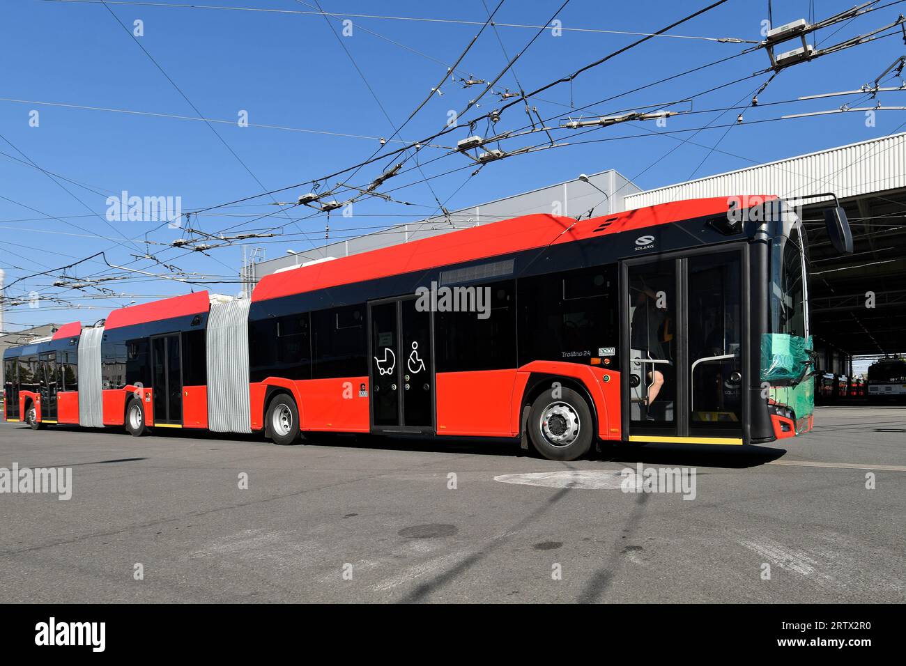 Pilsen, Czech Republic. 15th Sep, 2023. High-capacity trolleybus Skoda ...