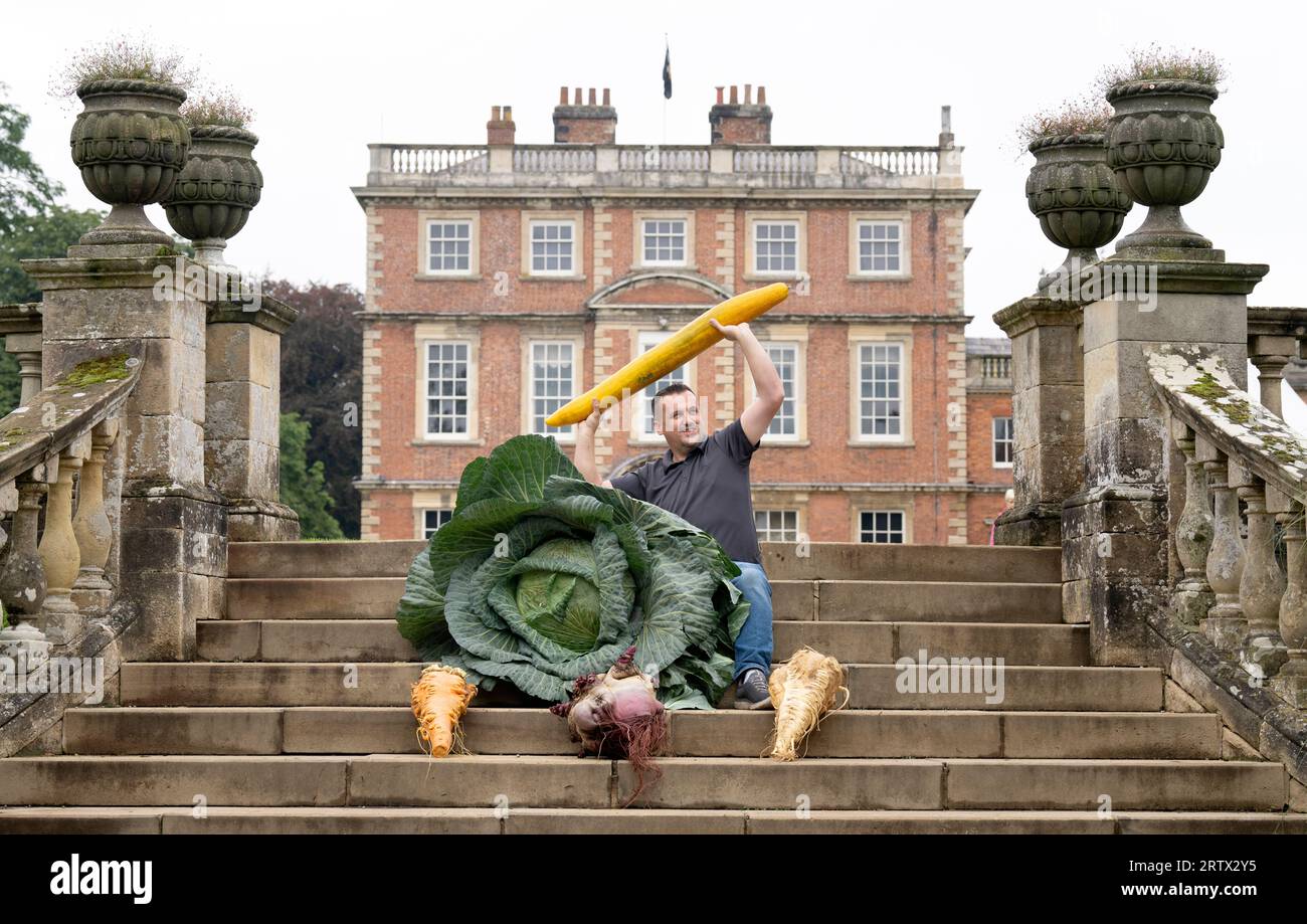 Paul Proud with with his winning giant cabbage, parsnip, carrot ...