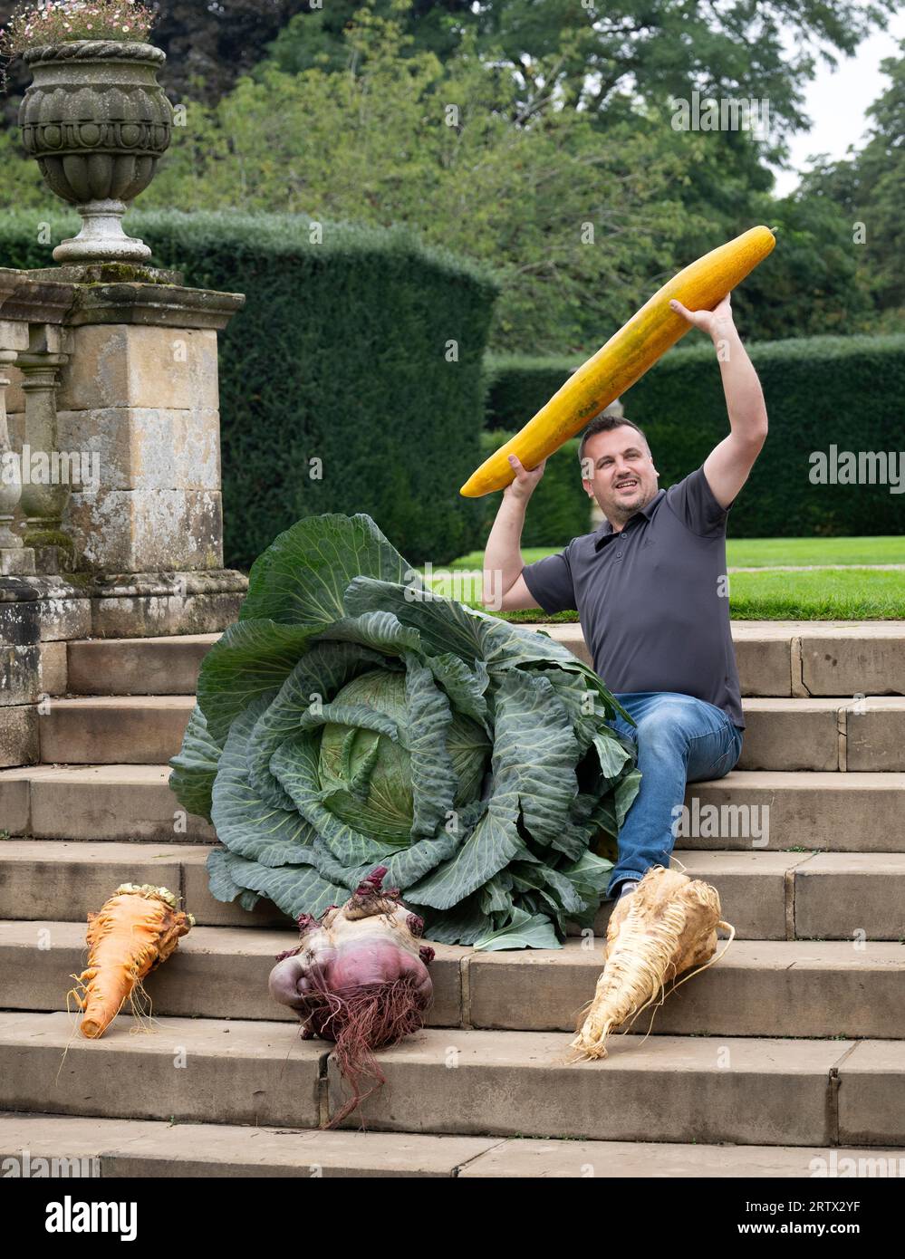 Paul Proud with with his winning giant cabbage, parsnip, carrot ...