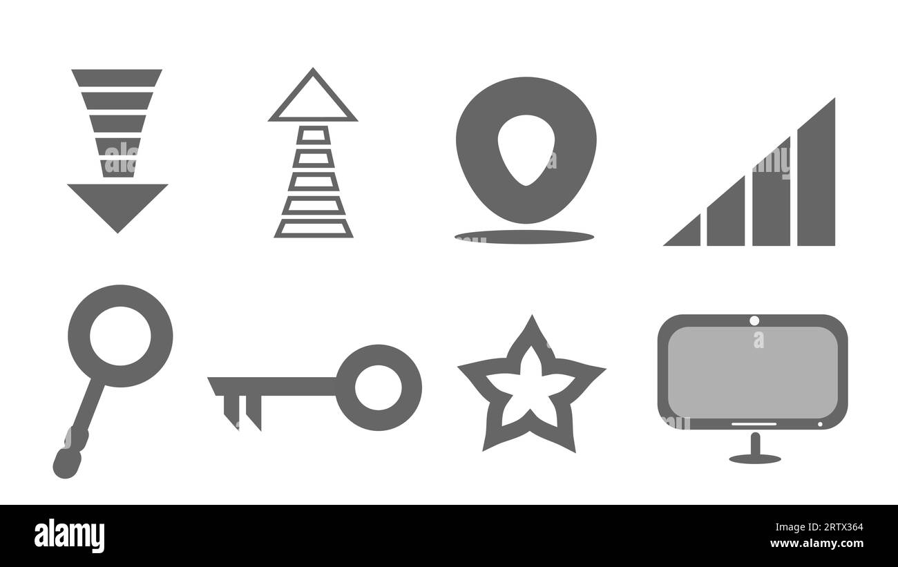 Assorted plain gray computer and internet eight icons in one sheet ...