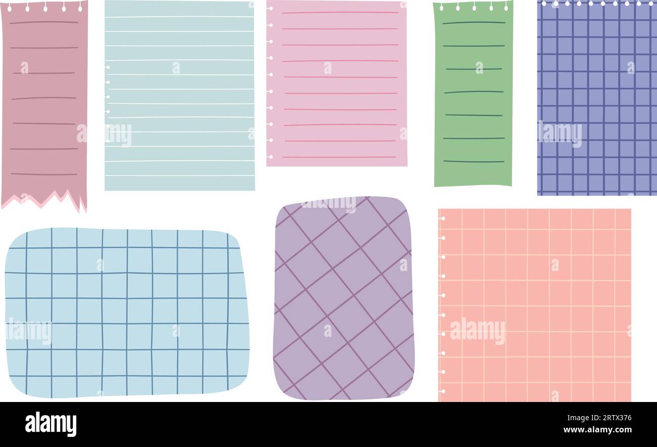 Set of colorful paper notes. Lined and squared sticker notes for to-do ...