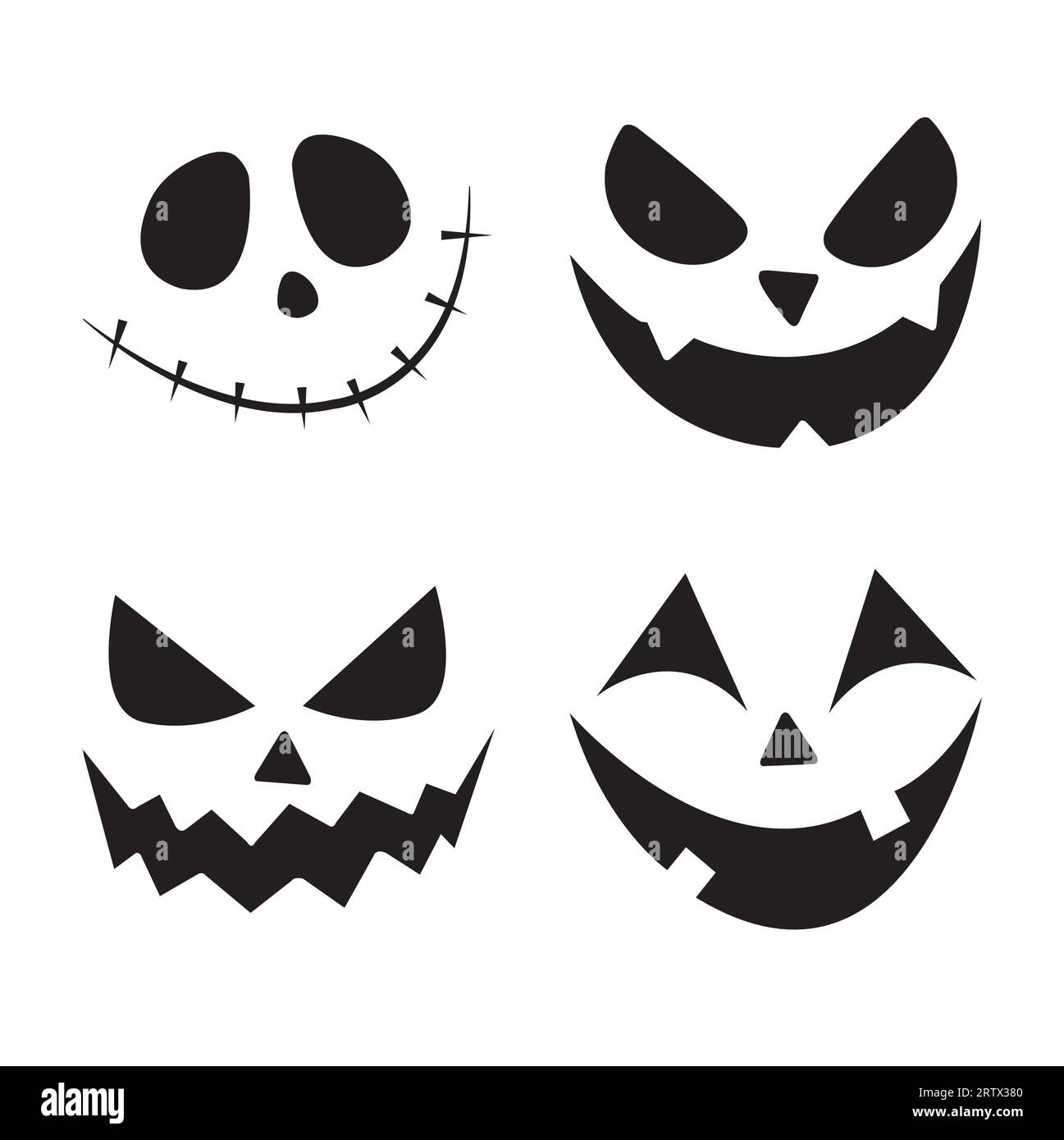 Four halloween faces with different expressions on a white background ...