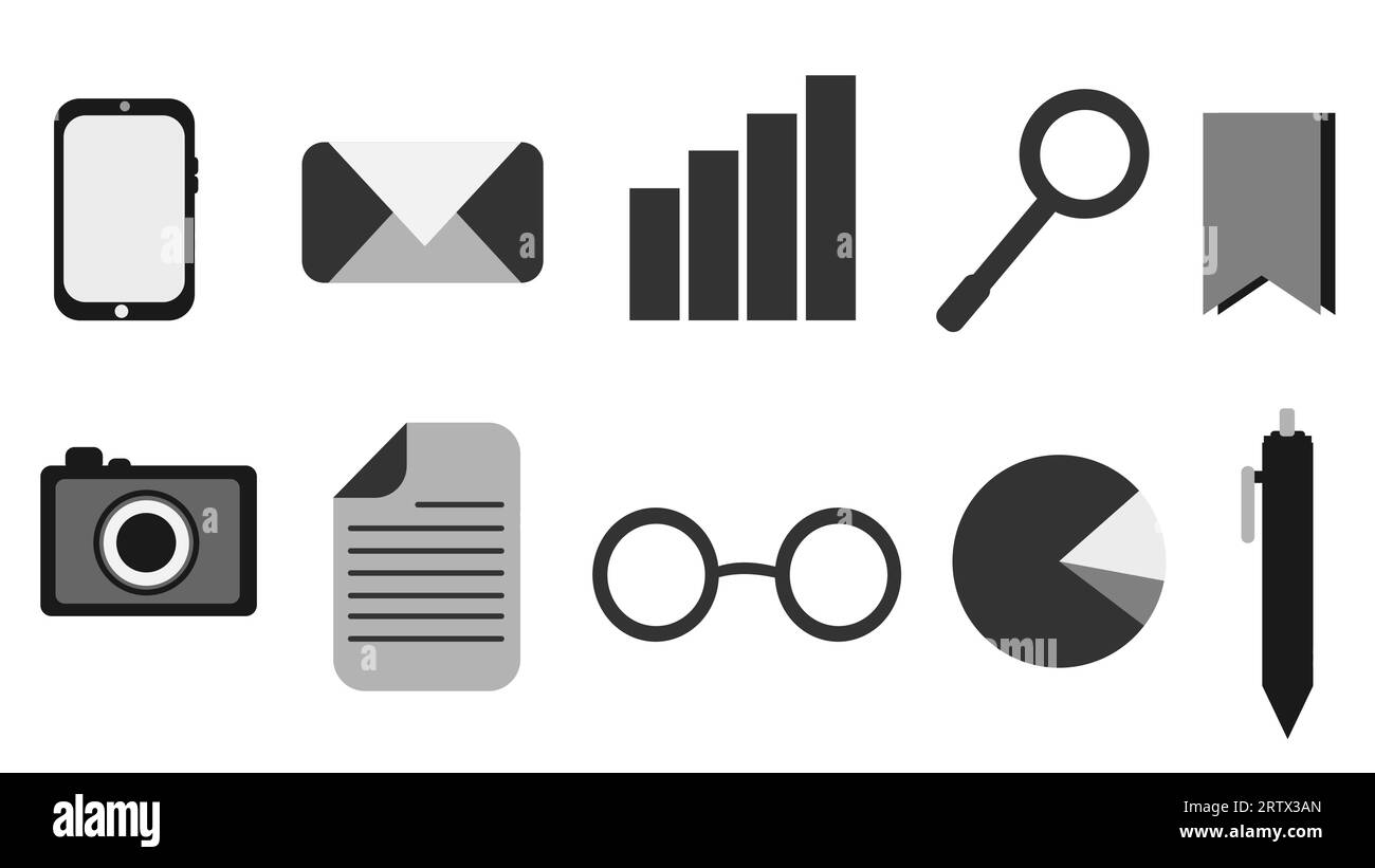 Educational and technology multiple set simple grey icons sheet Stock ...