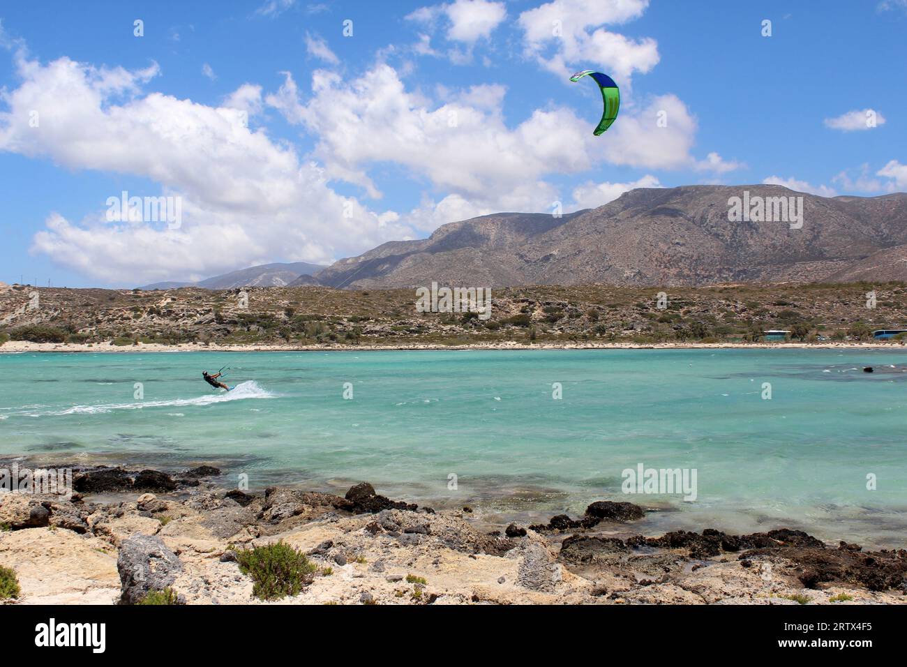 kite surfing on Elafonissi beach, Crete island, Greece Stock Photo - Alamy
