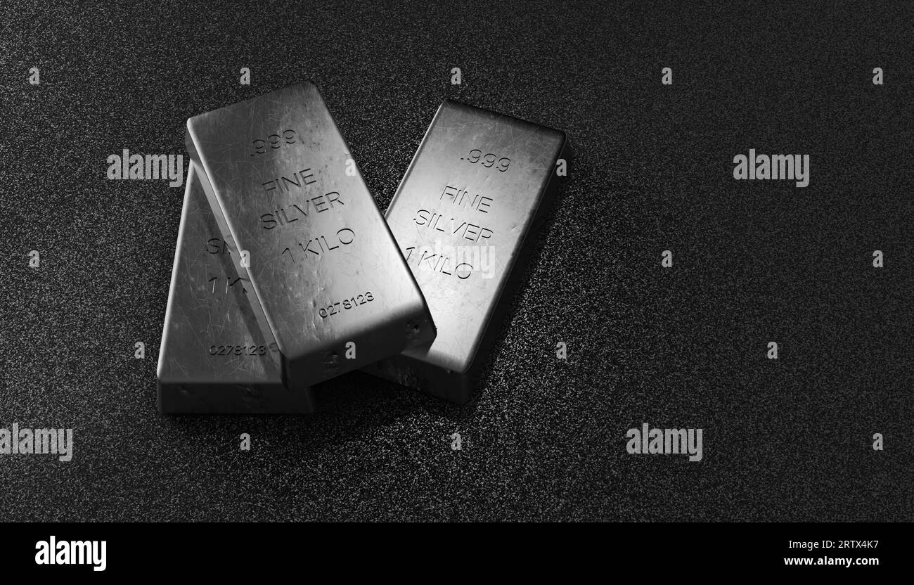 Stacked fine silver bars gleam with precious potential, silently ...