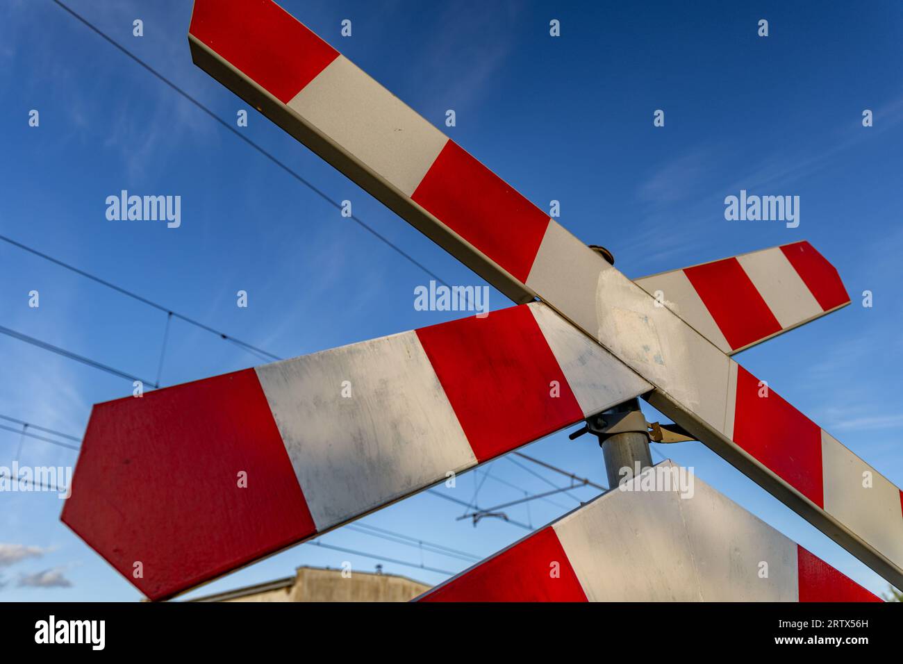 Saint Andrew's cross railway crossing warning sign Stock Photo - Alamy