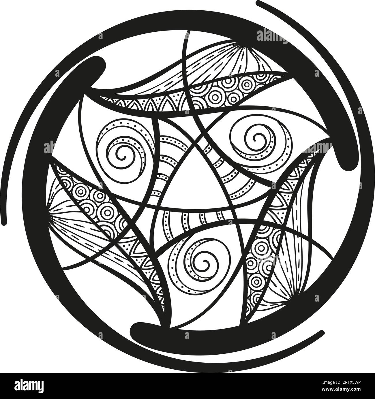 Abstract round ornament, Isolated hand drawn design element can be used ...