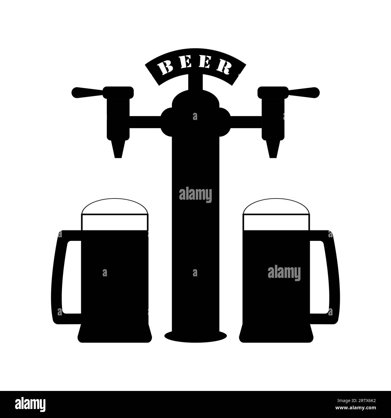 Beer pump with set full beer mugs. Pouring in beer glasses. Vector ...