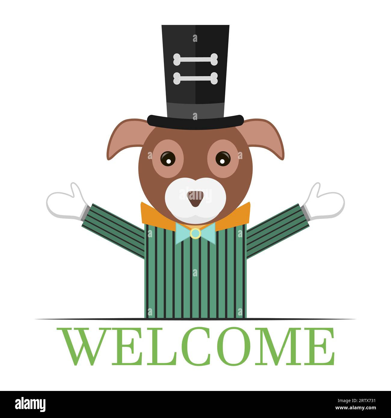 Dog, puppy in vintage clothing, suit and bones on hat. Welcome ...