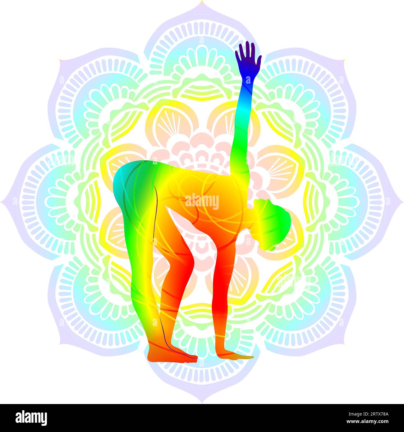 Colorful silhouette Parivritta Uttanasana. Standing Forward Bend Twist ...