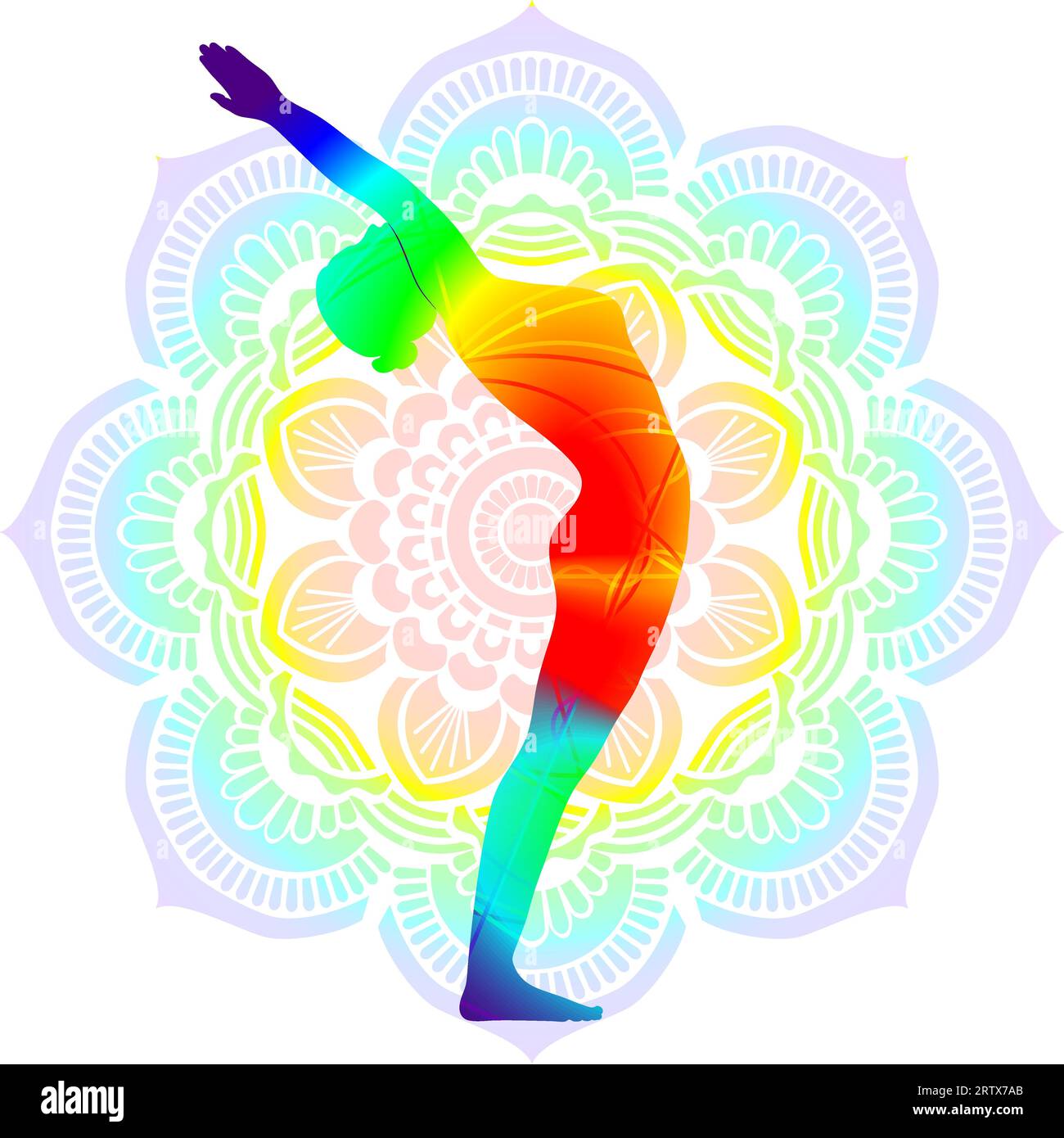Colorful silhouette Ardha Chandrasana or Anuvittasana. Mountain with ...