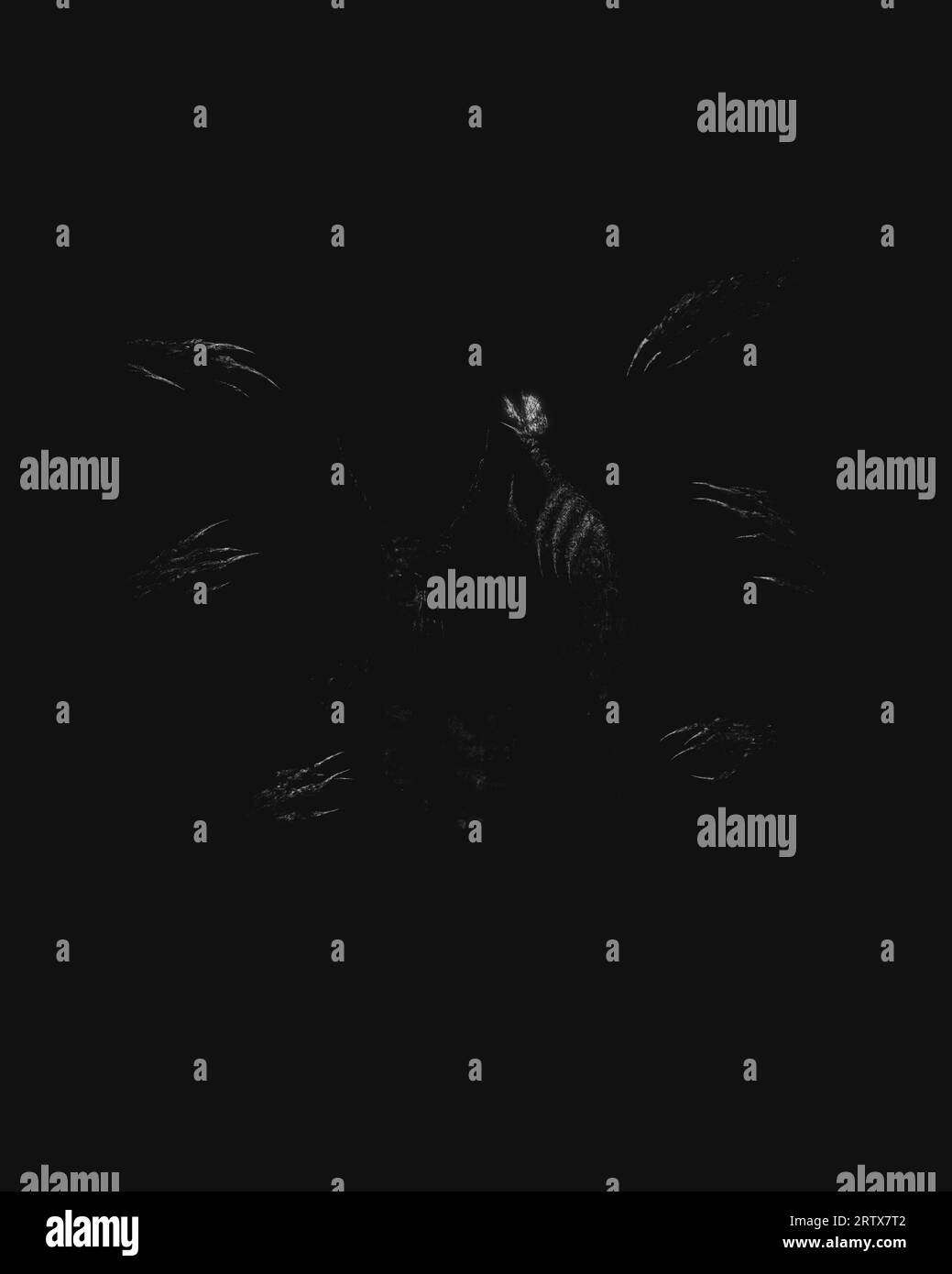 Light in the darkness, dark horror illustration, monster holding a ...