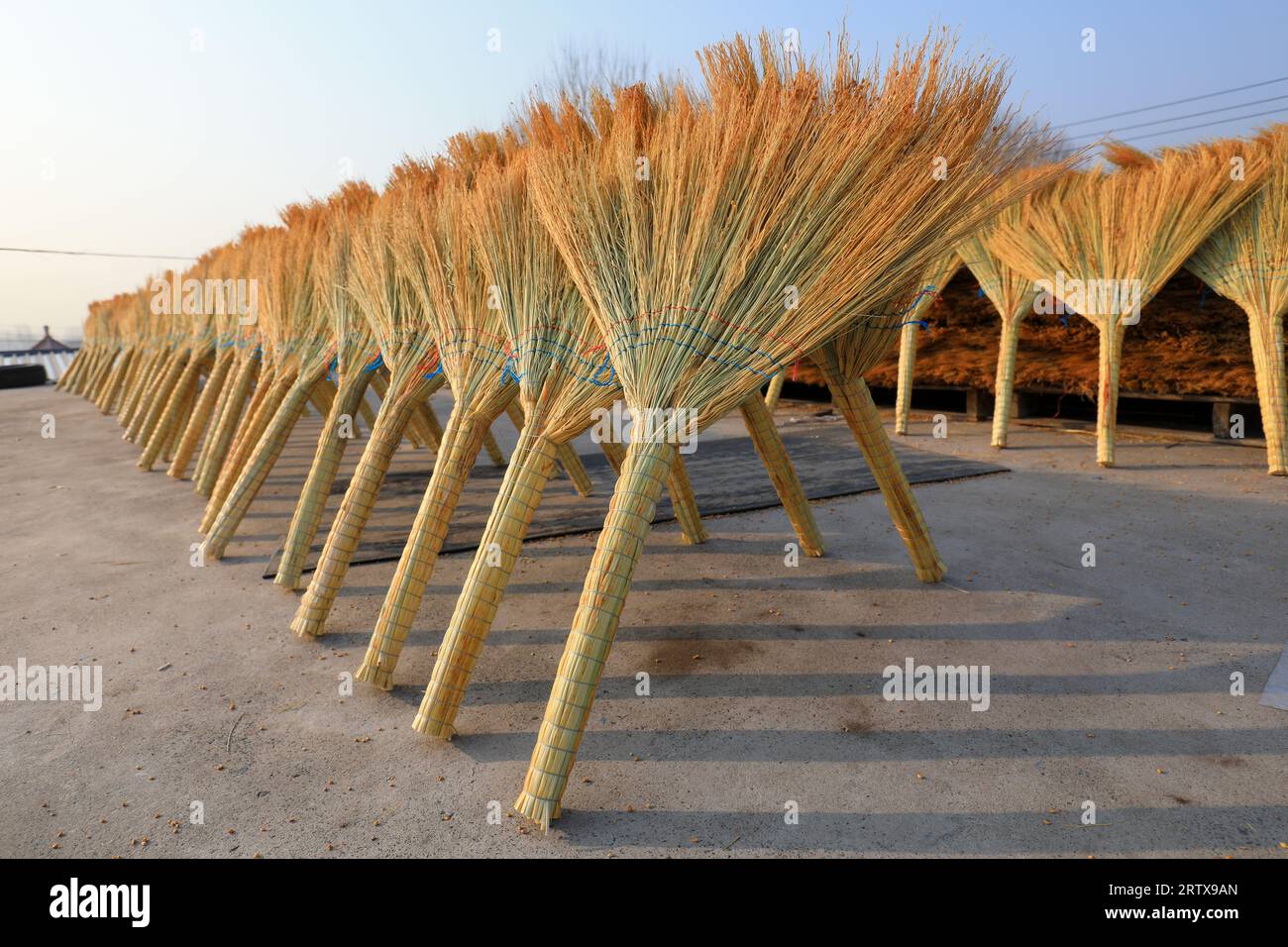 A large broom hanging on the roof is in a manual processing yard, North ...
