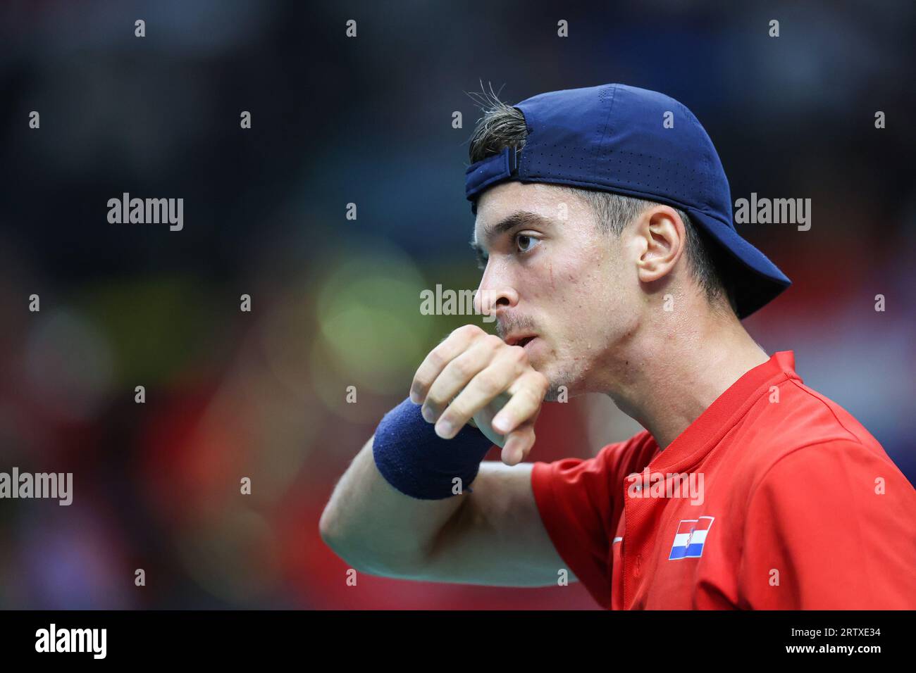 Split, Croatia. 15th Sep, 2023. Dino Prizmic of Croatia gestures during ...