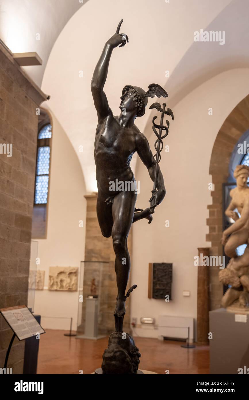 Bronze Mercury Statue In The Bargello Museum In Florence, Italy Stock ...