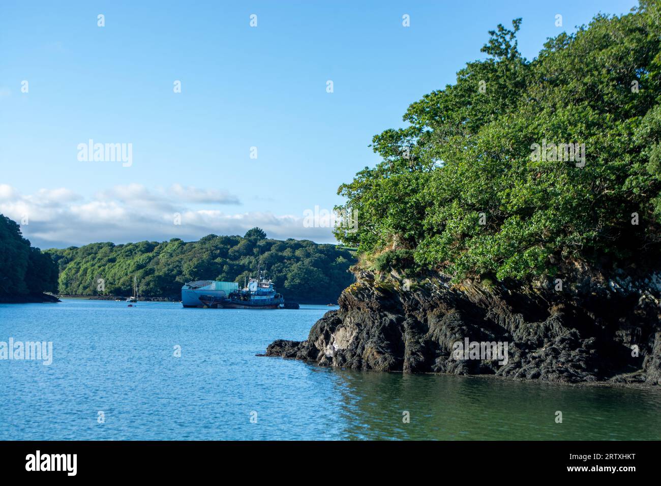 River Fal, Cornwall, UK - August 2023: View from outside Trelissick ...