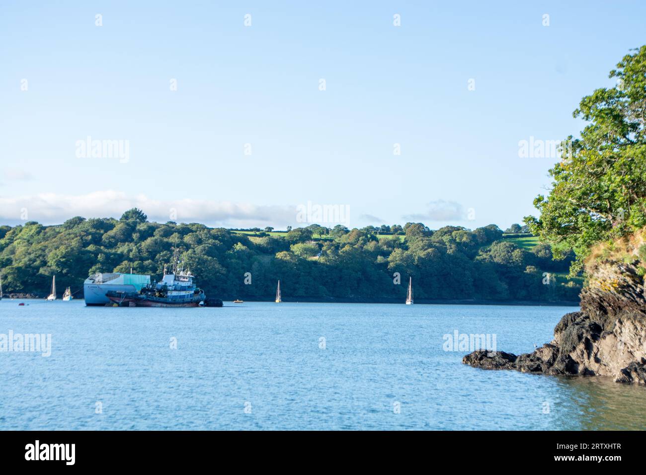 River Fal, Cornwall, UK - August 2023: View from outside Trelissick ...