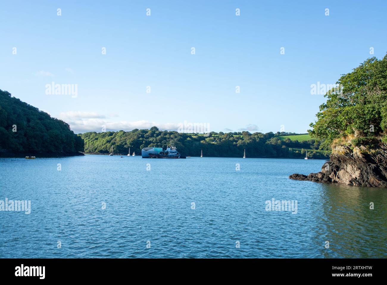 River Fal, Cornwall, UK - August 2023: View from outside Trelissick ...