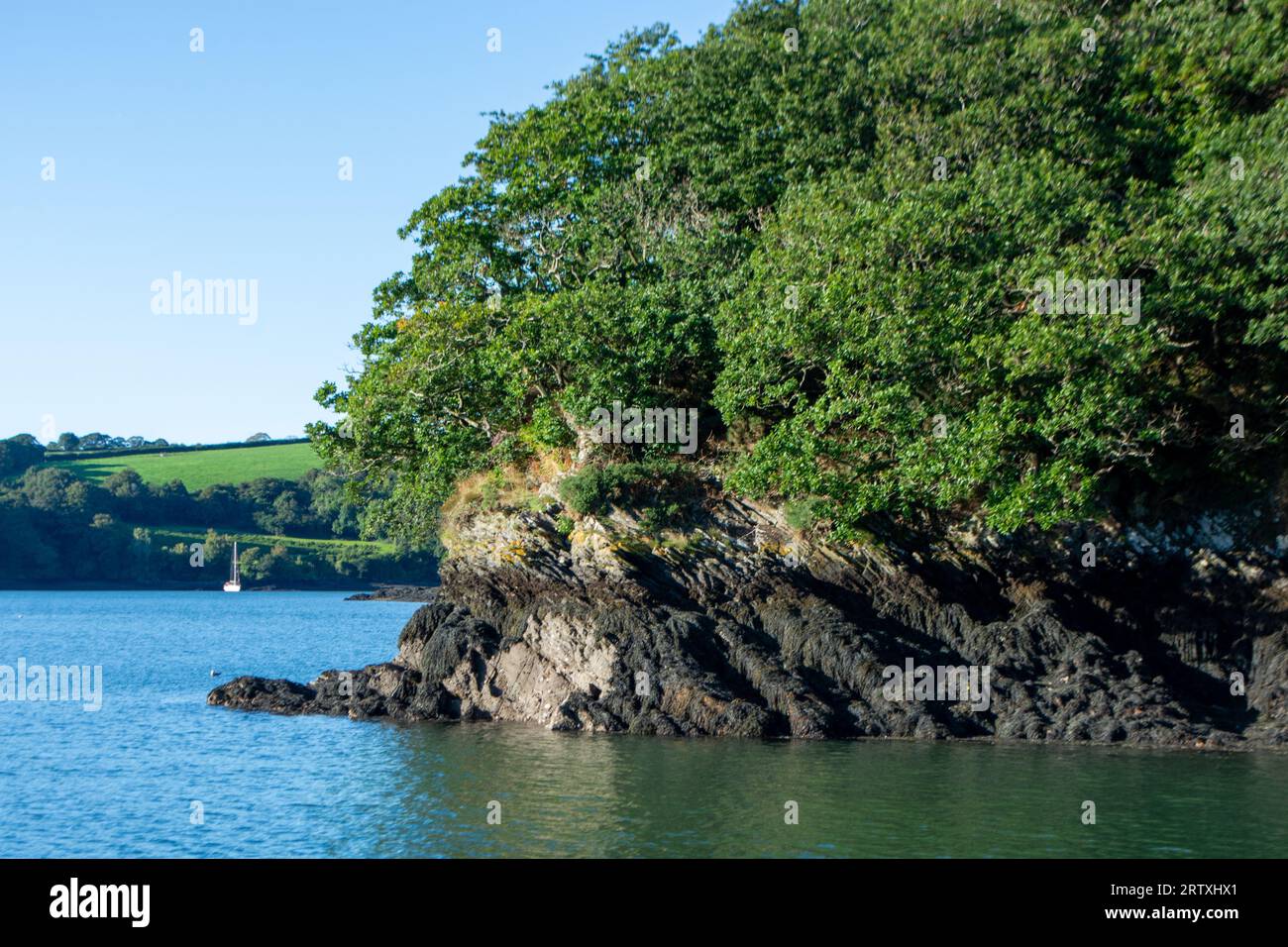 River Fal, Cornwall, UK - August 2023: View from outside Trelissick Garden to Roseland peninsula ...