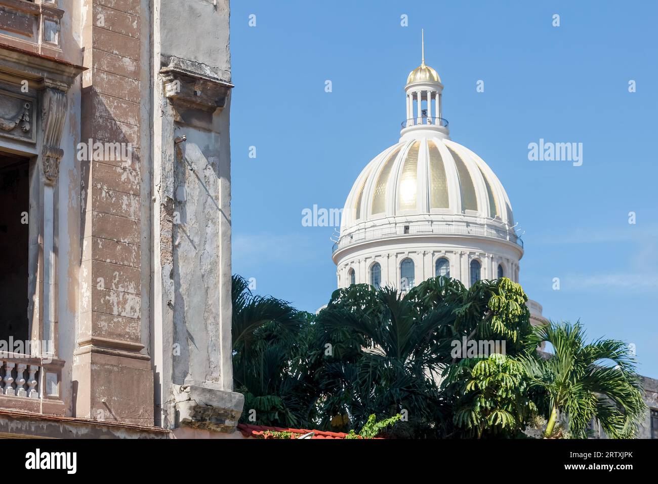 Havana, Cuba, 2023, The gold-colored dome of the Capitolio building is ...