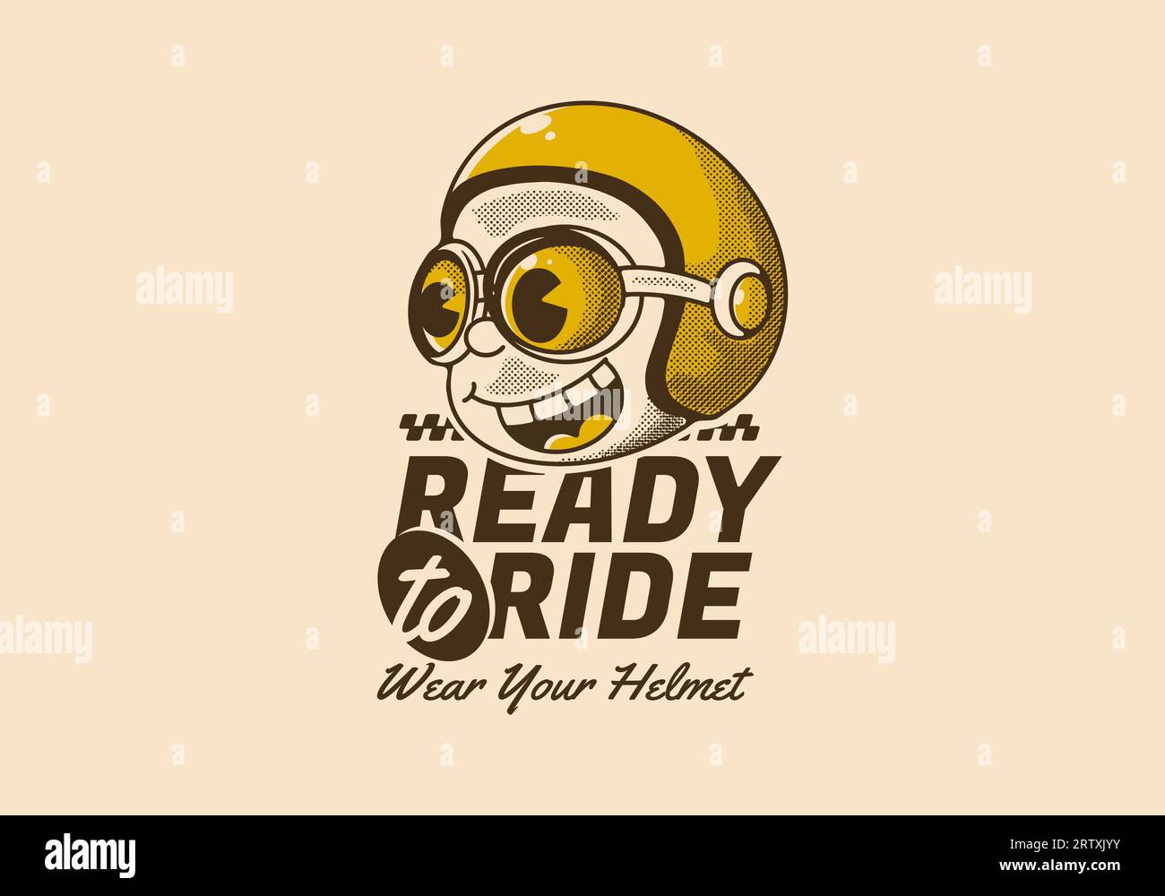 Ready to ride. Wear your helmet. Vintage illustration of a boy head ...
