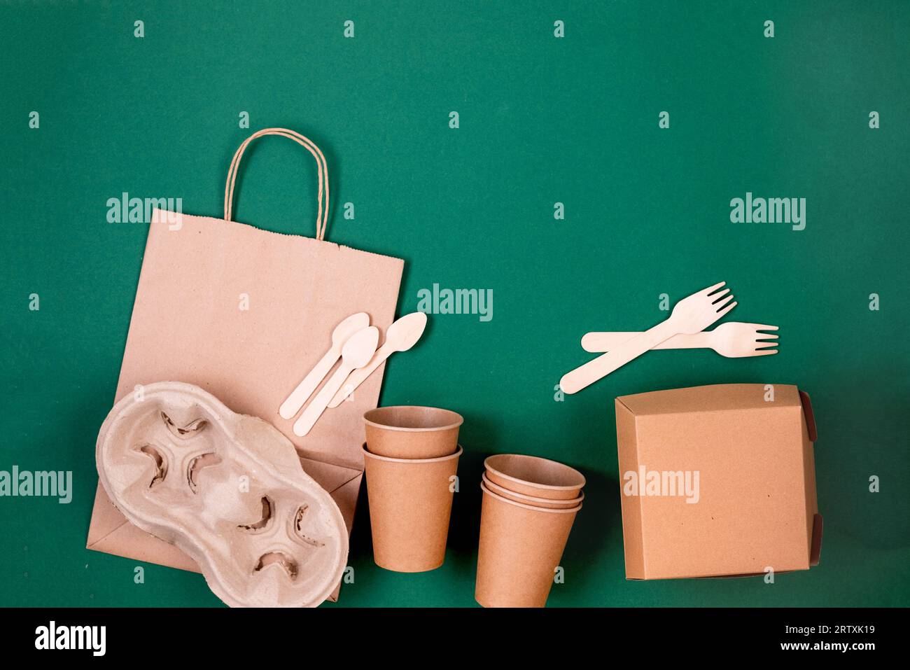 disposable paper cups, launch box, wooden cutlery. Kraft paper food ...