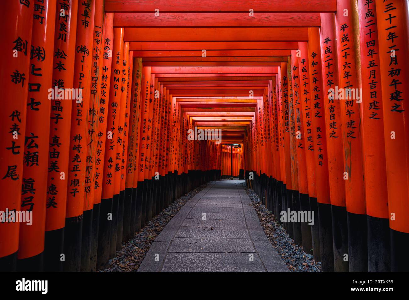 Red Torii gates in Fushimi Inari shrine in Kyoto, Japan Stock Photo - Alamy