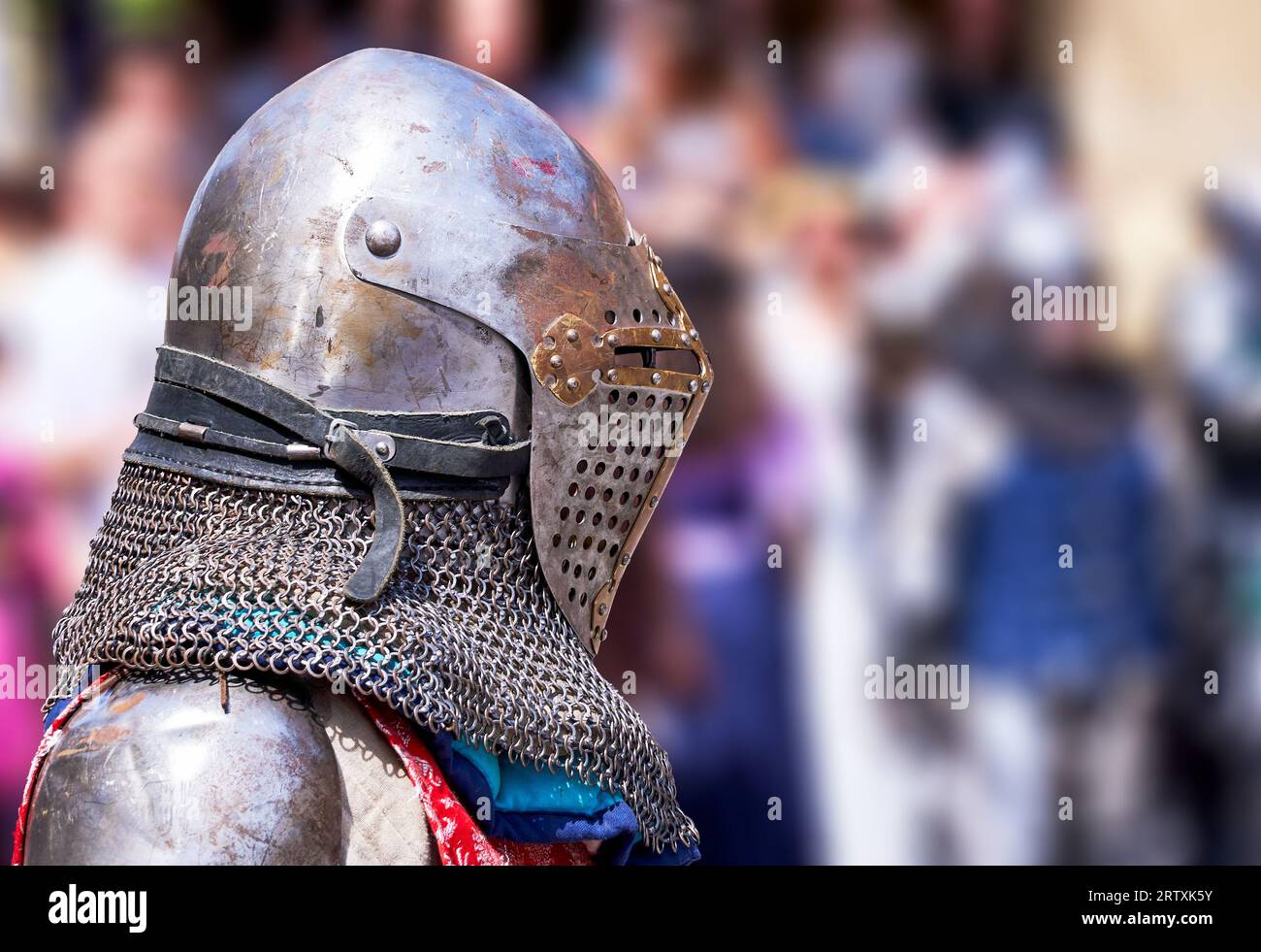 close-up of a medieval knight's helmet, poised for battle Stock Photo ...