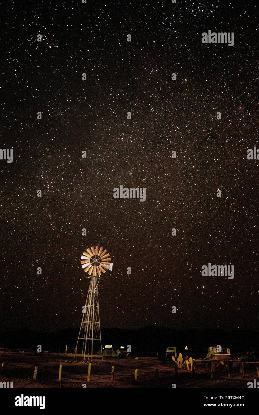 Windmill and starry night sky, Solitaire, Namibia Stock Photo - Alamy