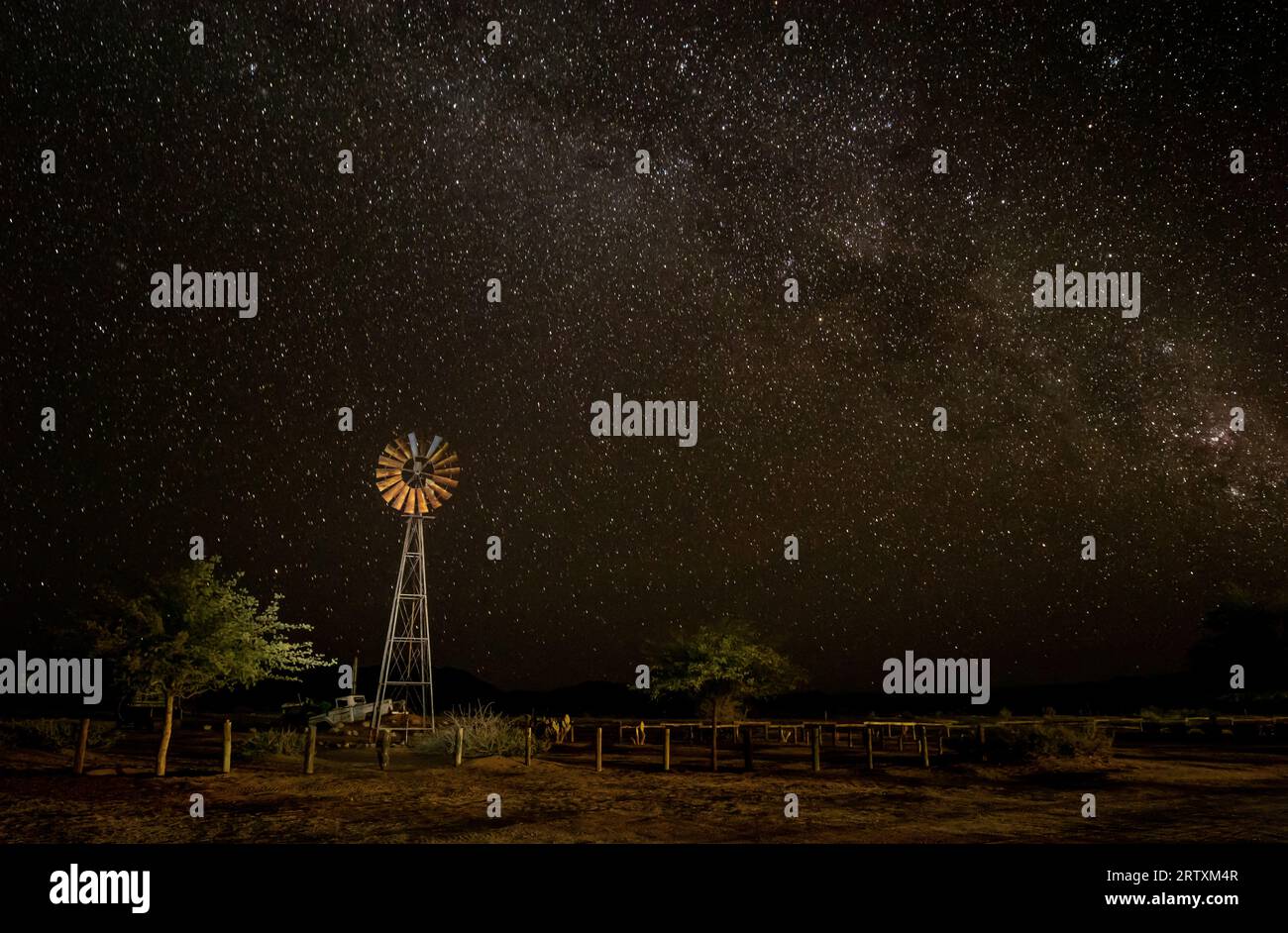 Windmill and starry night sky, Solitaire, Namibia Stock Photo - Alamy