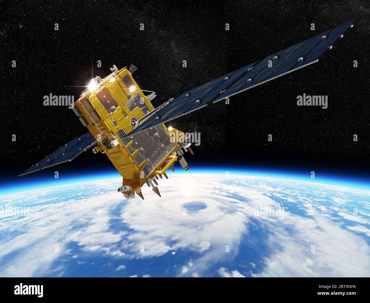 Modern navigation GLONASS-K satellite satellite at the Earth orbit. 3d ...