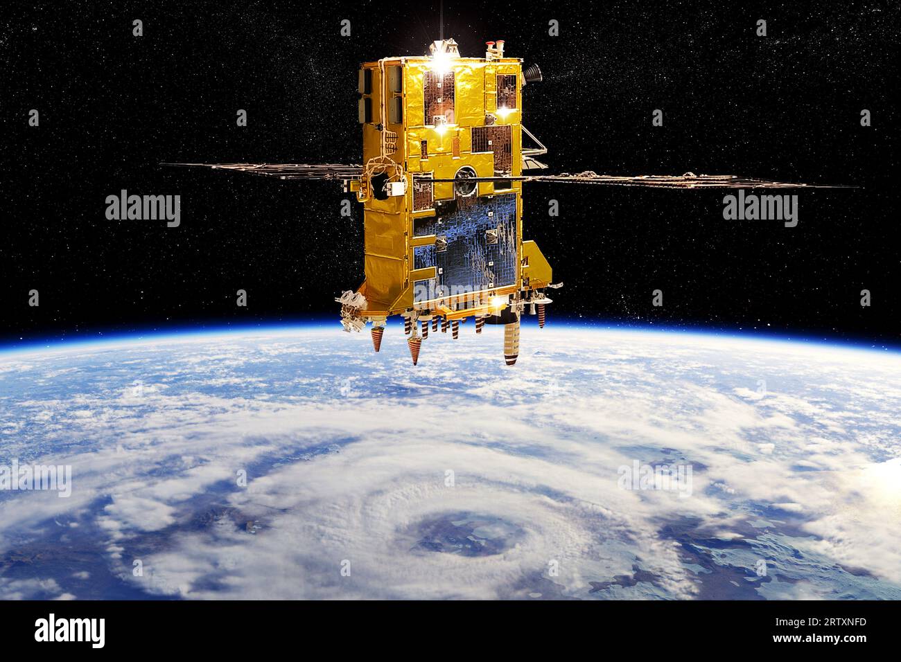 Modern navigation satellite satellite at the Earth orbit. 3d rendering background Stock Photo ...