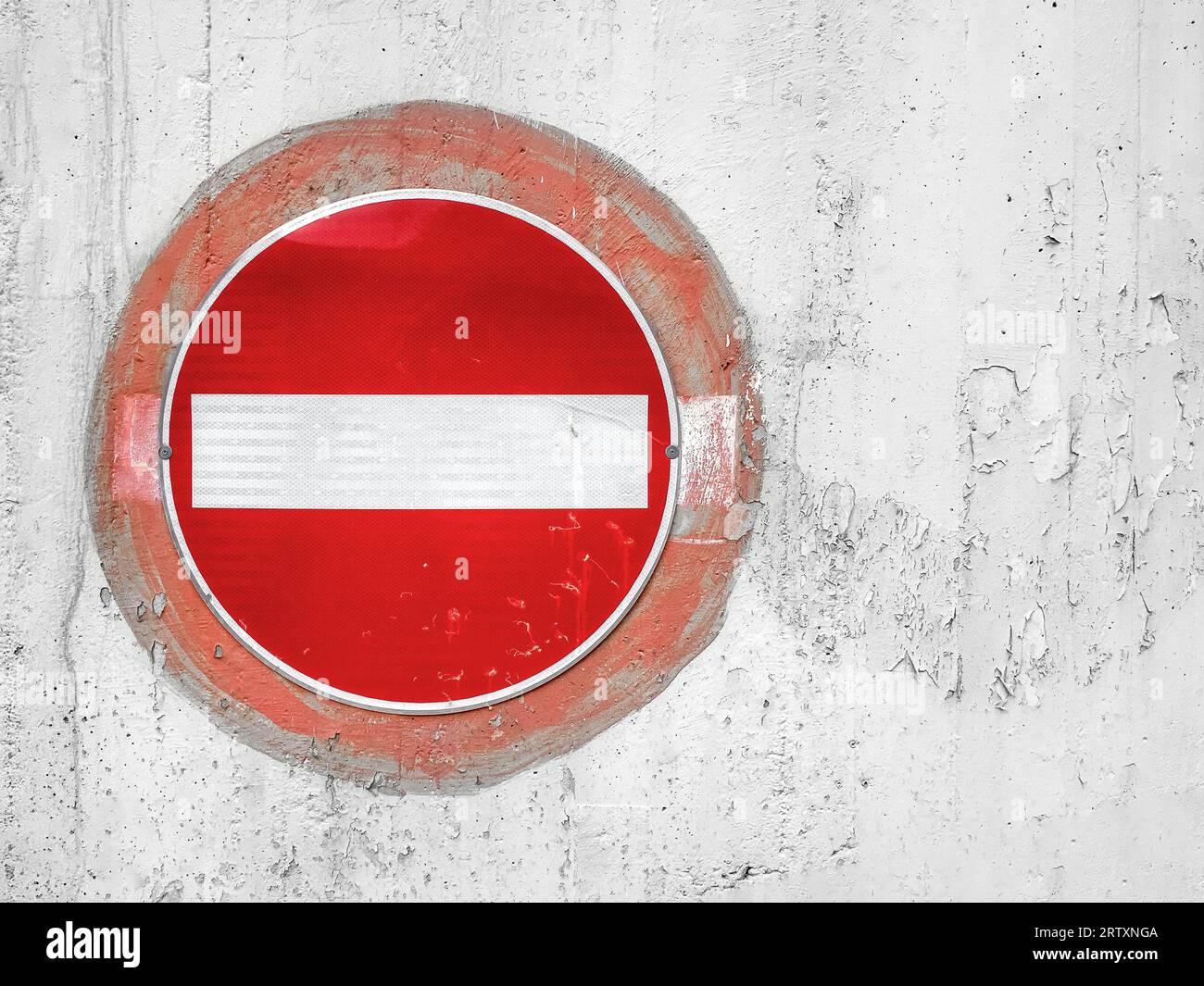 Grunge sign no entry on white wall. Background with copy space for text ...