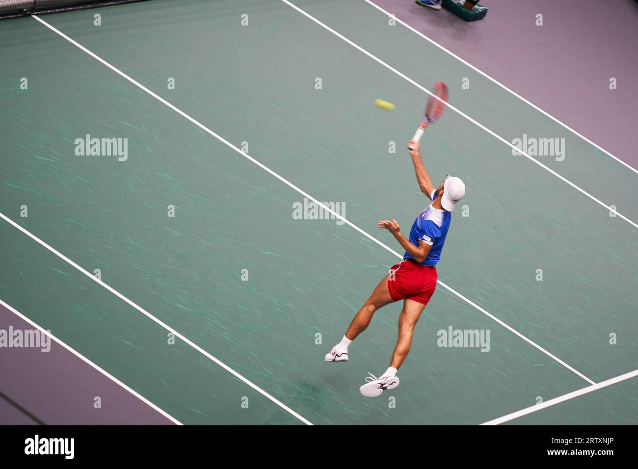 Tomas Machac of Czech Republic in action during the Valencia Davis Cup ...