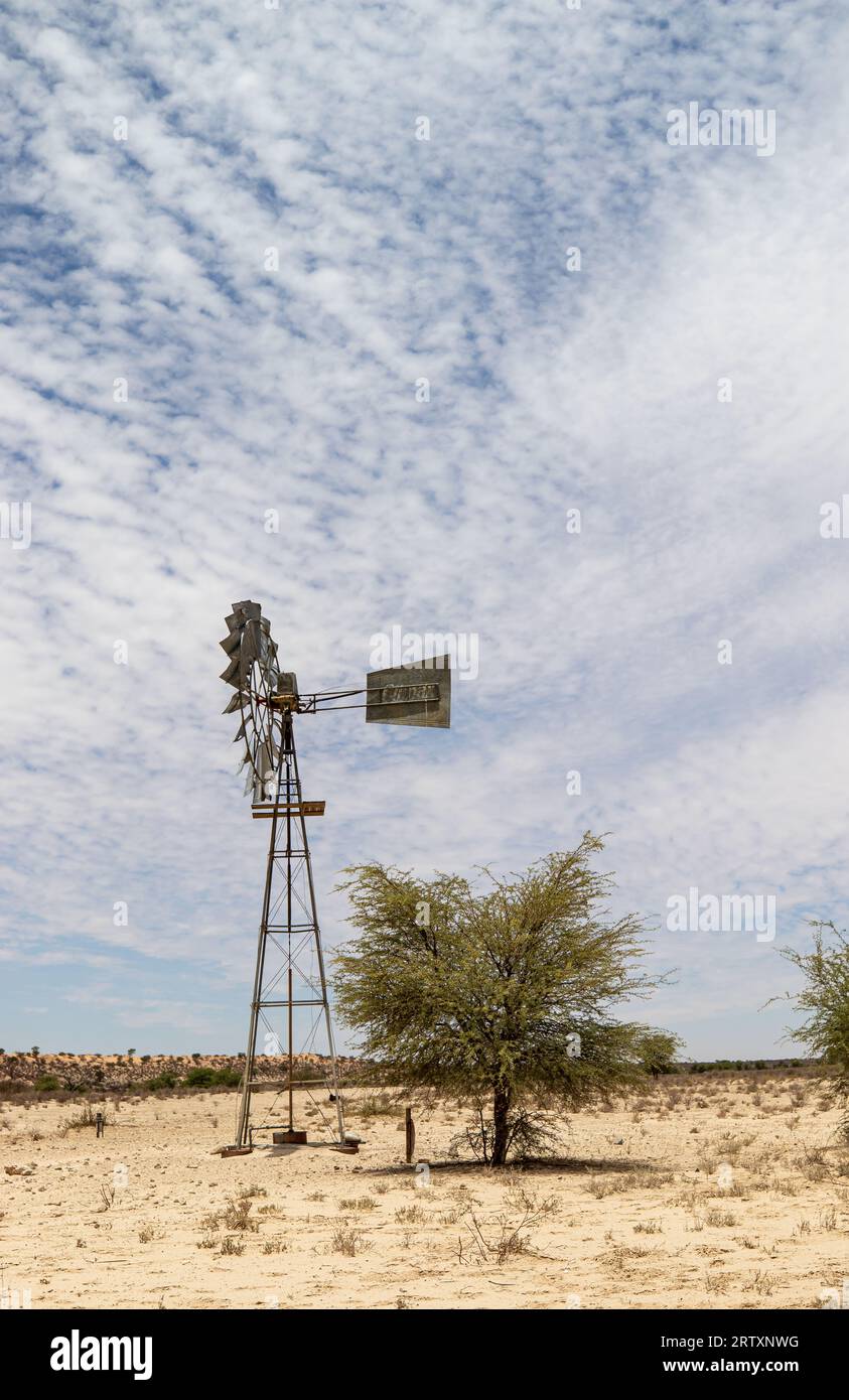 Windmill or water pump, Kgalagadi Transfrontier Park, South Africa ...