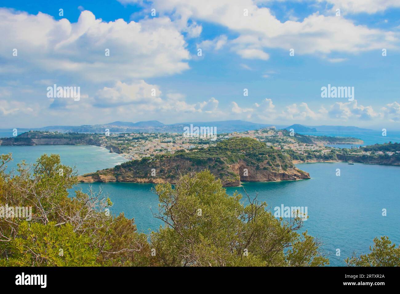 Landscape of Procida island from the so called table of king at Vivara ...