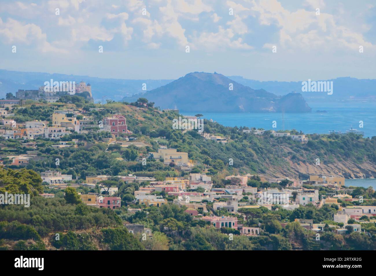 Landscape of Procida island from the so called table of king at Vivara ...