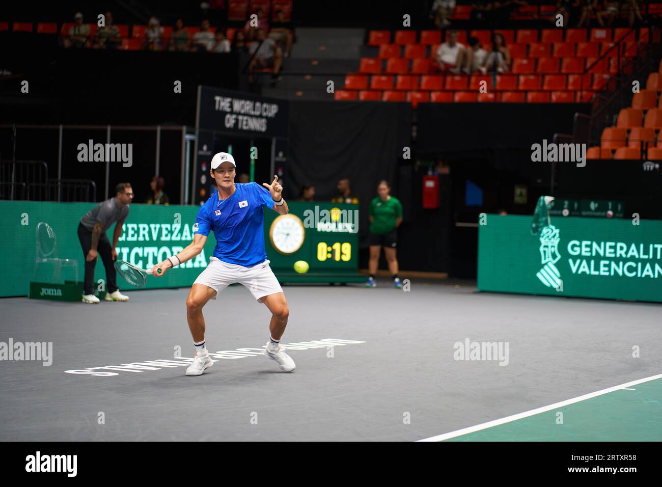 Soonwoo Kwon of Korea Republic in action during the Valencia Davis Cup ...