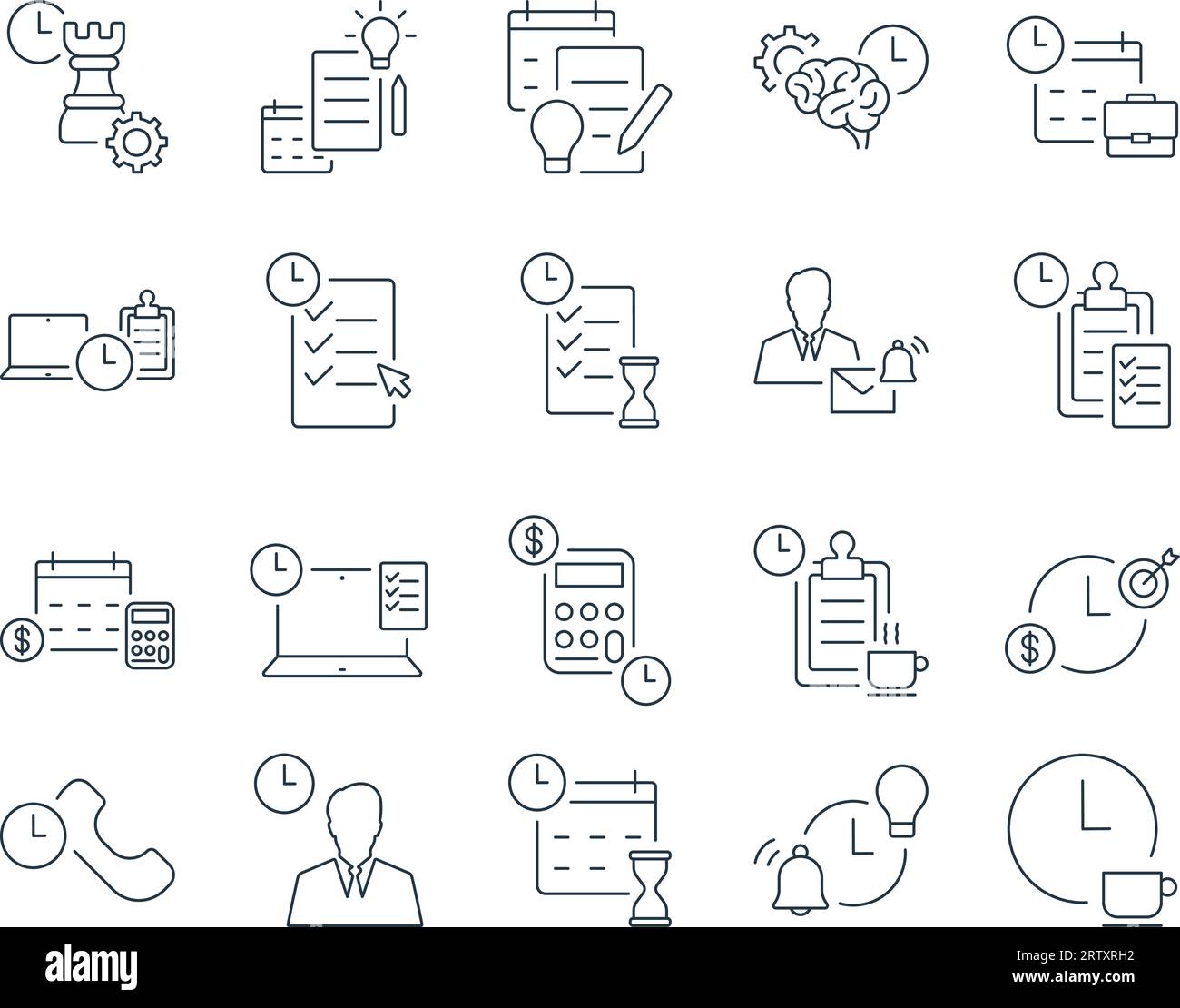 Time Management Icons Set Productivity Efficiency Planning Scheduling Editable Stroke