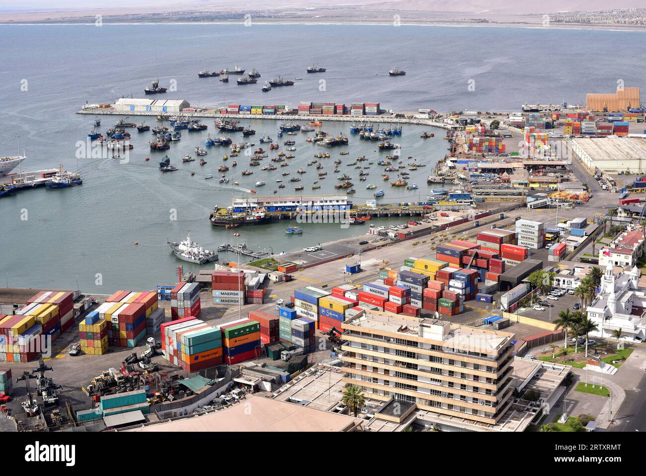 Arica harbor seen from Morro de Arica. Norte Grande de Chile, Region de ...