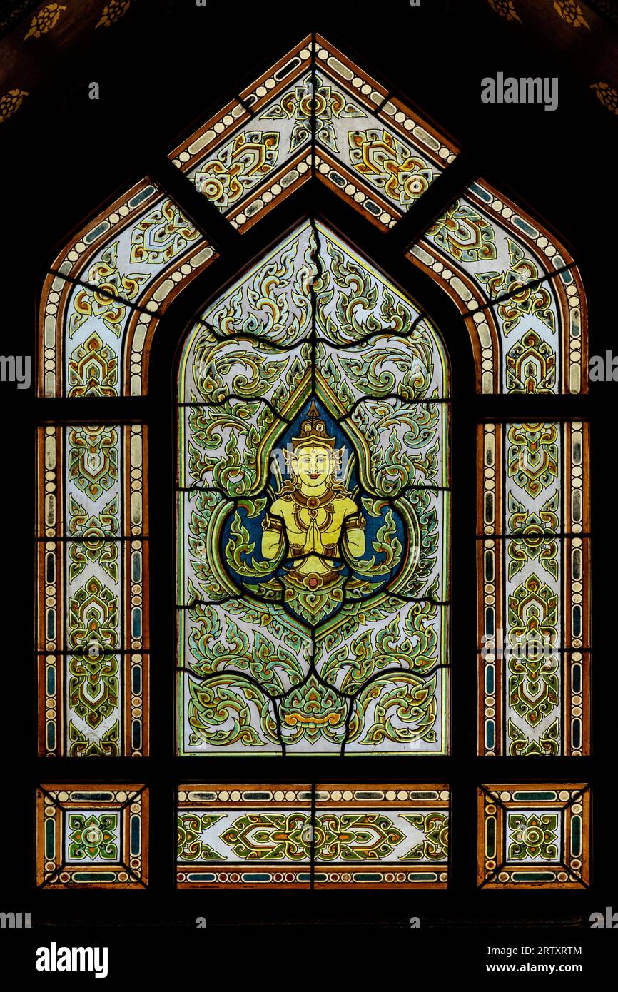 Monastery with gothic architecture with windows light stained glass ...