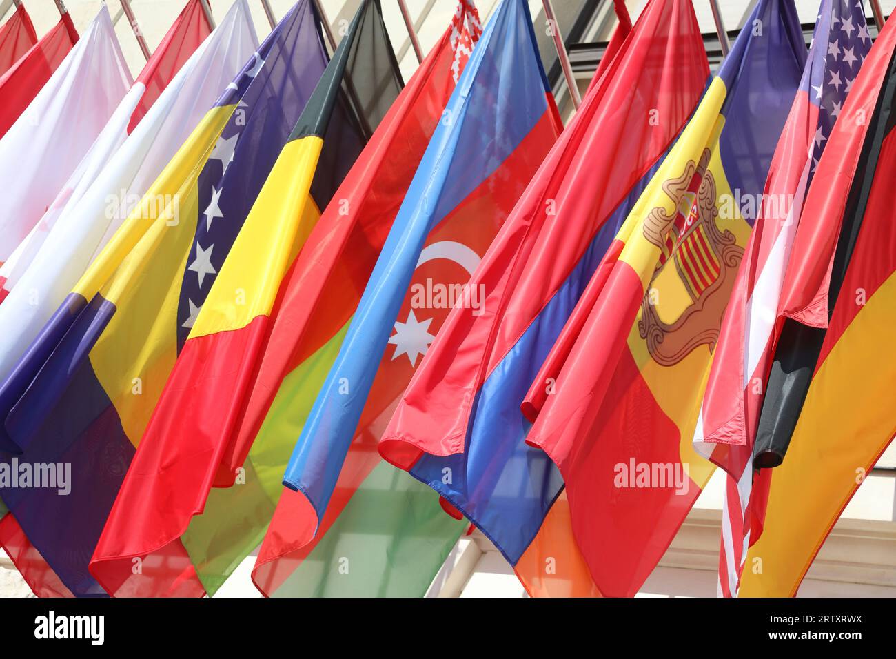 many flags of some nations of the world fly together Stock Photo - Alamy