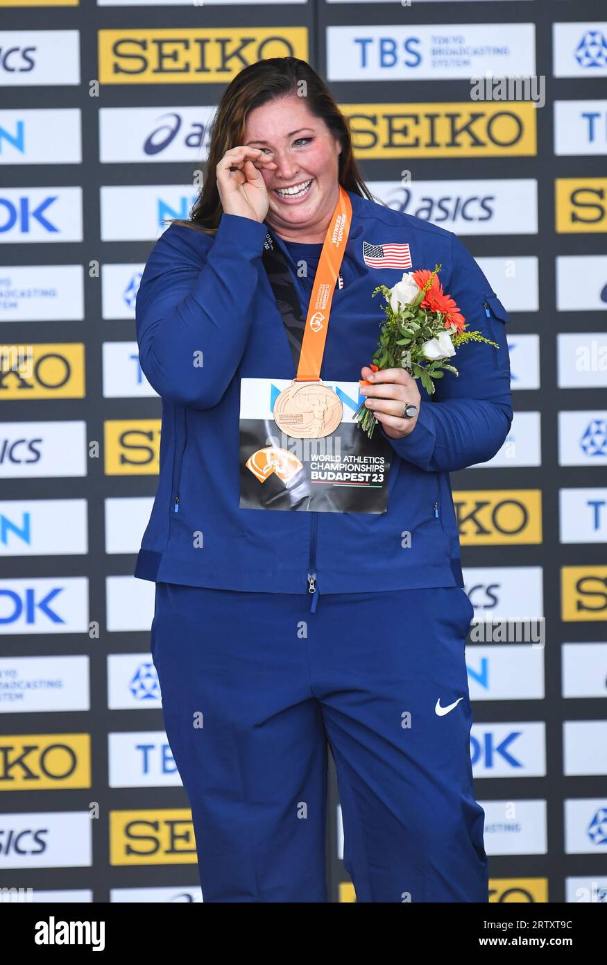 DeAnna Price of the USA has a cry while recieving her bronze medal for ...