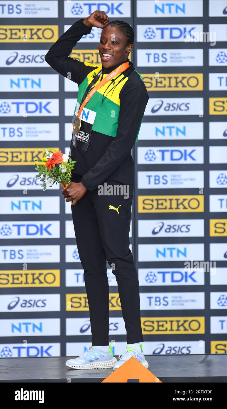 Danielle Williams of Jamaica gold medal ceremony for 100m hurdles on ...