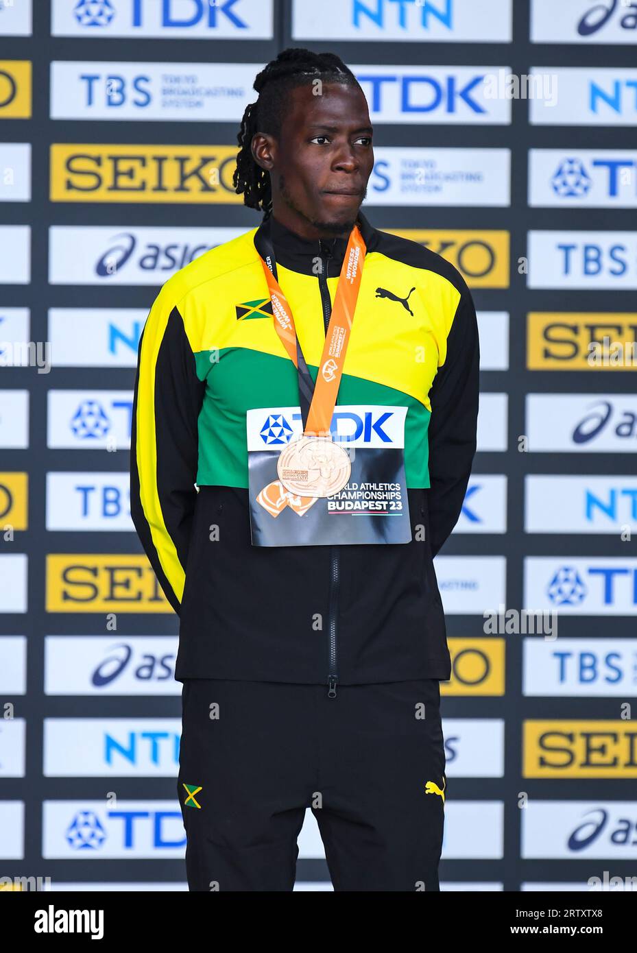 Tajay Gayle of Jamaica with his bronze medal for long jump on day seven ...