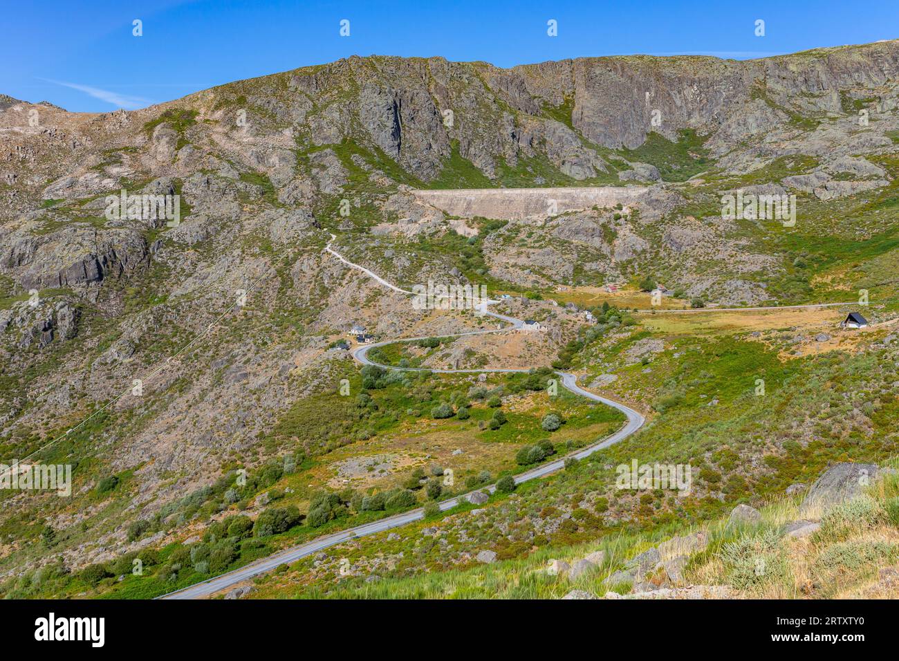 Landscape of the Serra da Estrela mountain range, along road, in ...